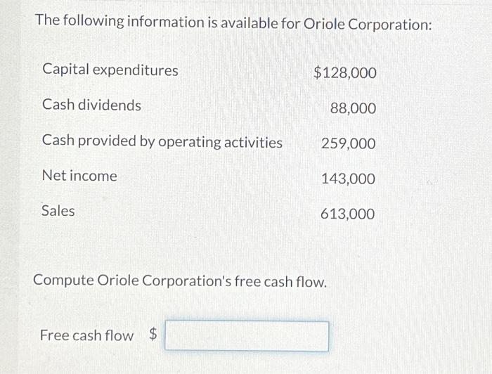 Solved The following information is available for Oriole | Chegg.com