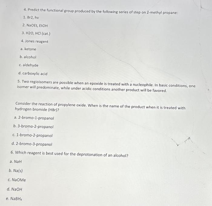 Solved 4. Predict the functional group produced by the | Chegg.com