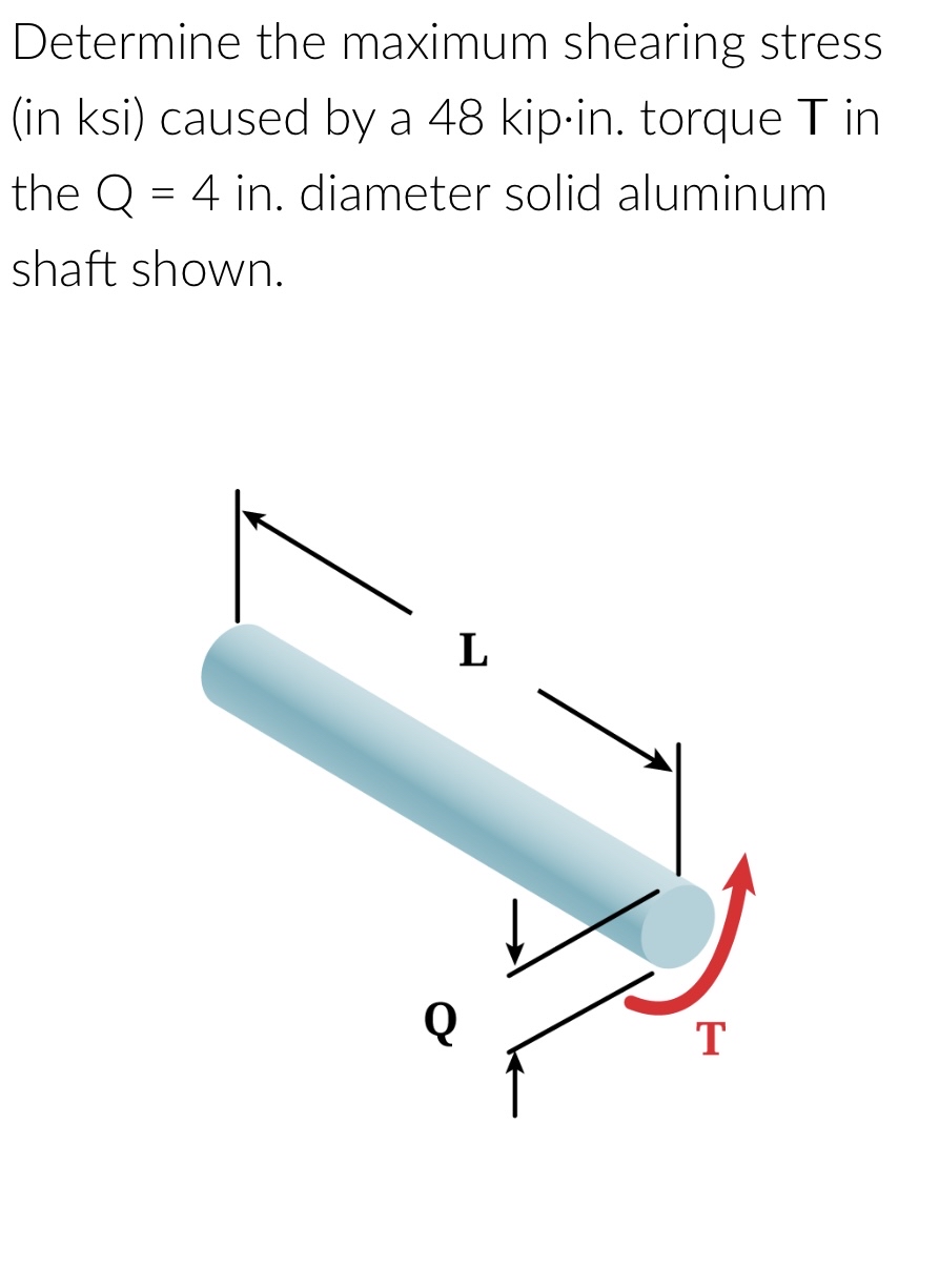 [Solved]: Determine the maximum shearing stress (in ksi) cau