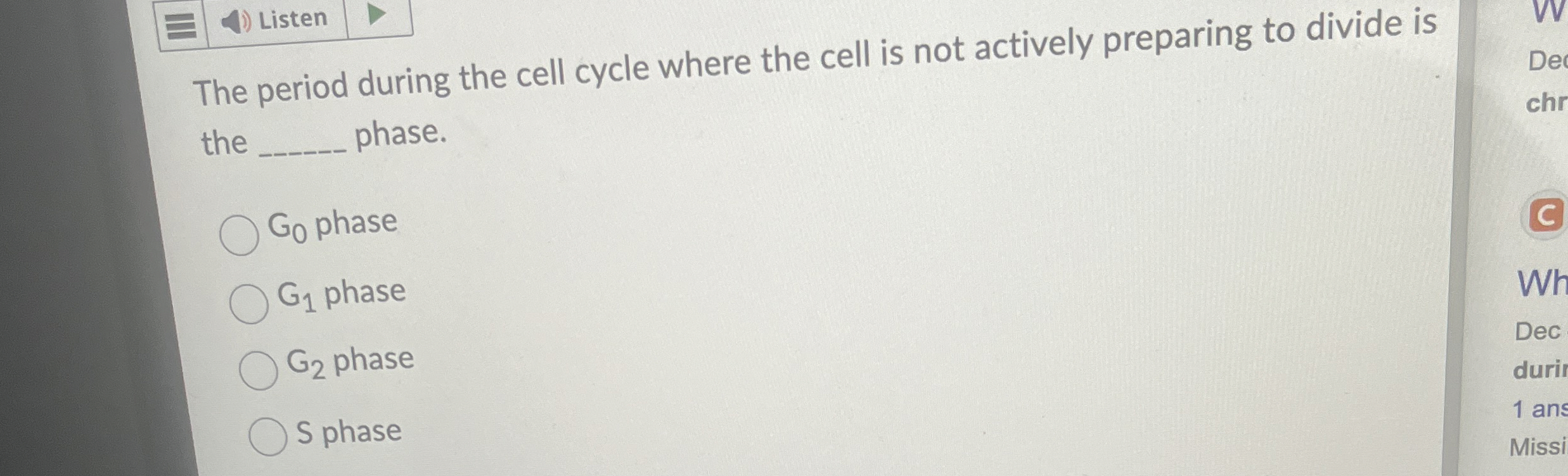 Solved ListenThe period during the cell cycle where the cell | Chegg.com