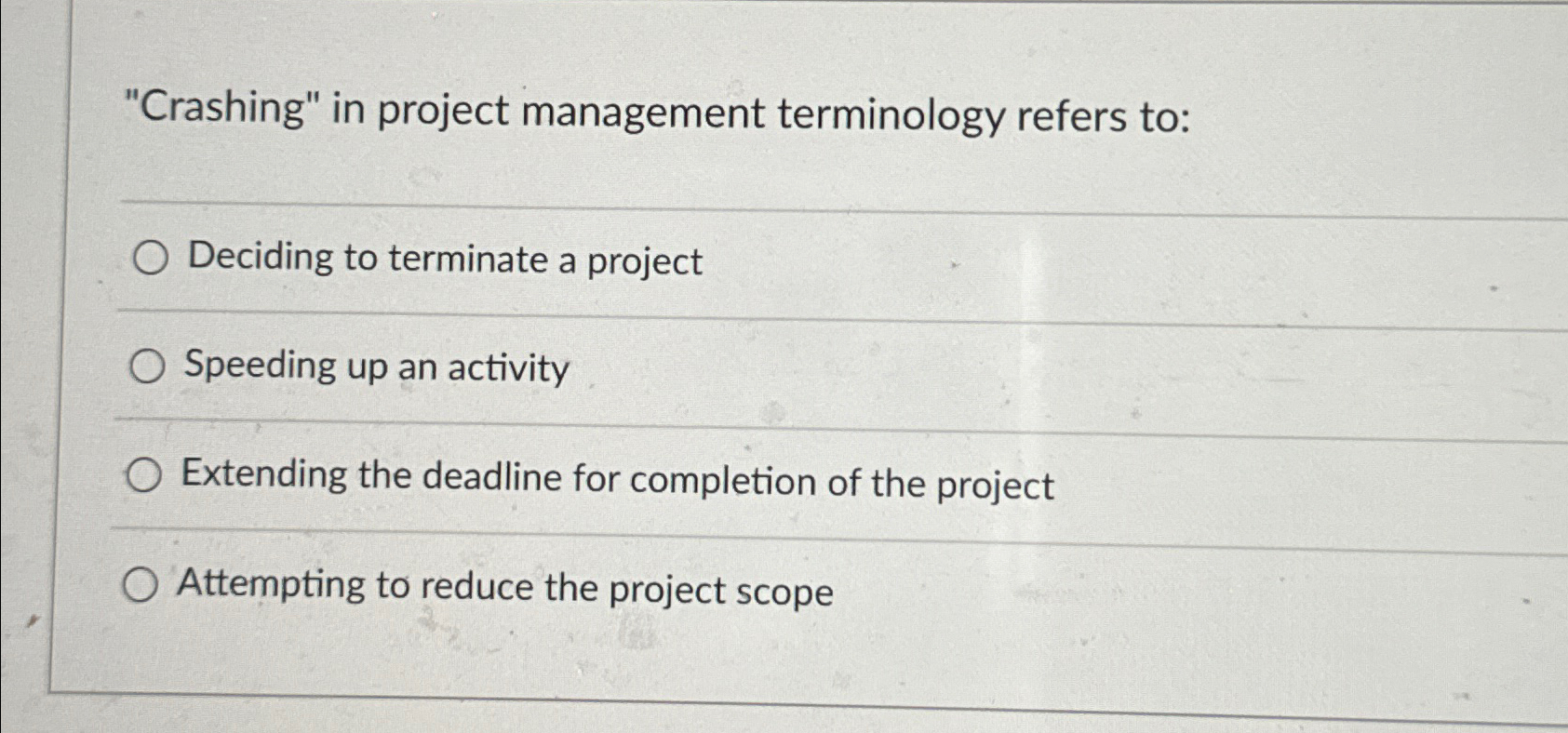 Solved "Crashing" in project management terminology refers | Chegg.com
