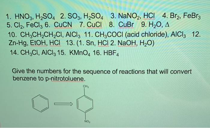 Solved 1. HNO3, H2SO4 2. SO3, H2SO4 3. NaNO2, HCl 4. Bre, | Chegg.com