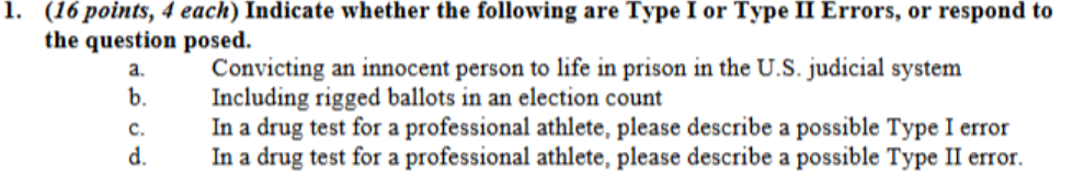 Solved 1. (16 ﻿points, 4 ﻿each) ﻿Indicate whether the | Chegg.com