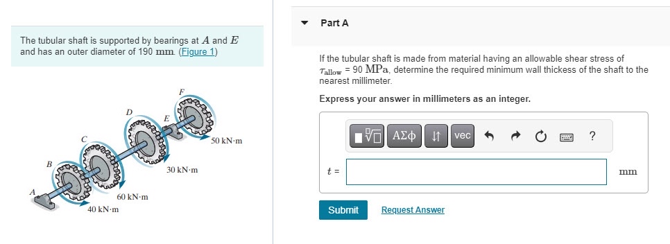 Solved Part AThe tubular shaft is supported by bearings at A | Chegg.com