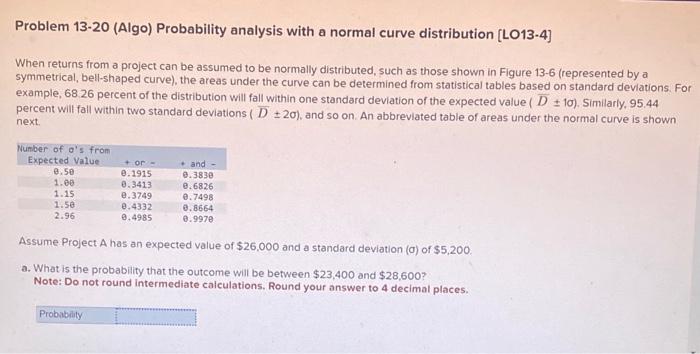 Solved Problem 13-20 (Algo) Probability analysis with a | Chegg.com