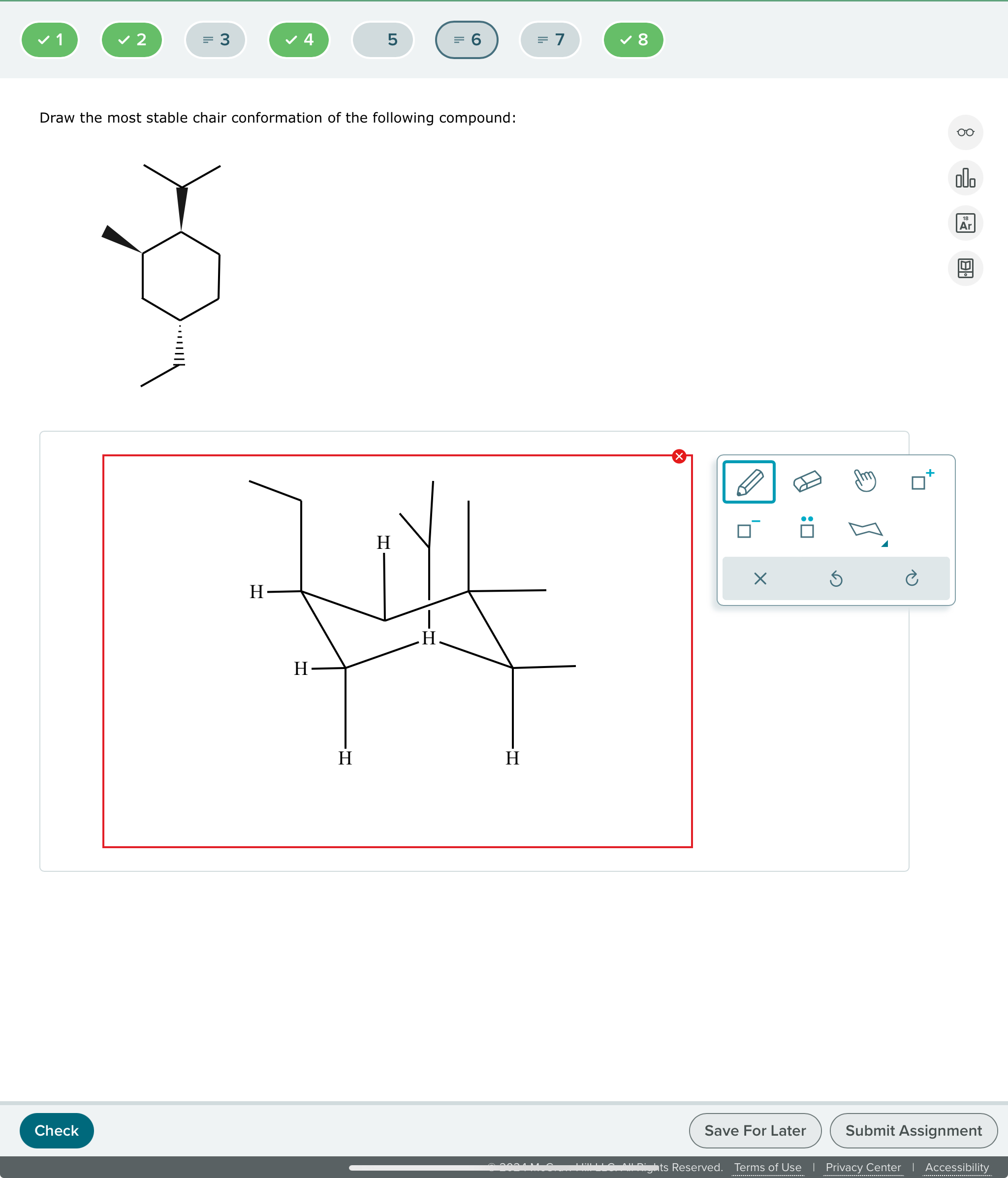 Solved 1 2-=35-=7 8Draw the most stable chair conformation | Chegg.com