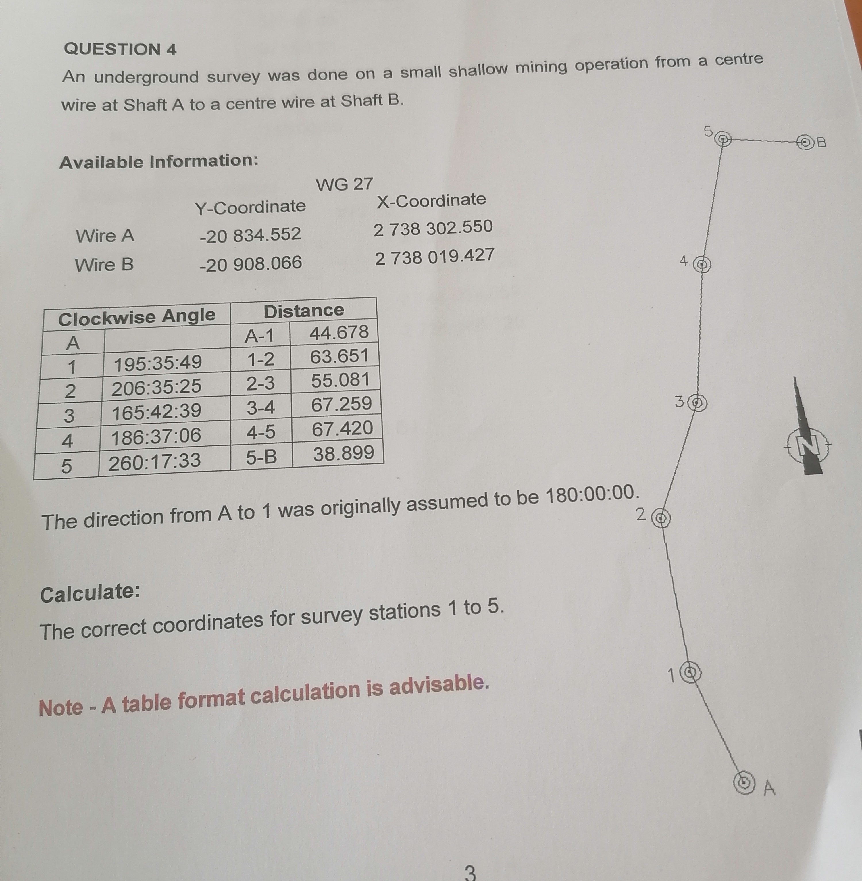 Solved QUESTION 4An underground survey was done on a small | Chegg.com