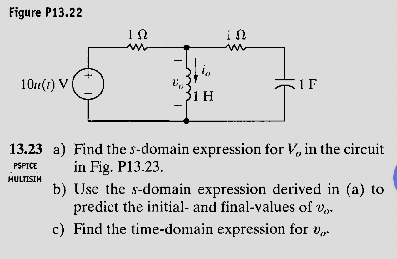 Solved Figure P13.2213.23 ﻿a) ﻿Find the s-domain expression | Chegg.com