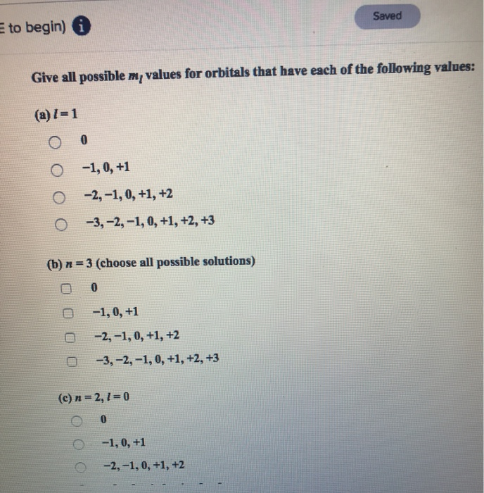 Solved to begin) 0 Saved Give all possible m, values for | Chegg.com