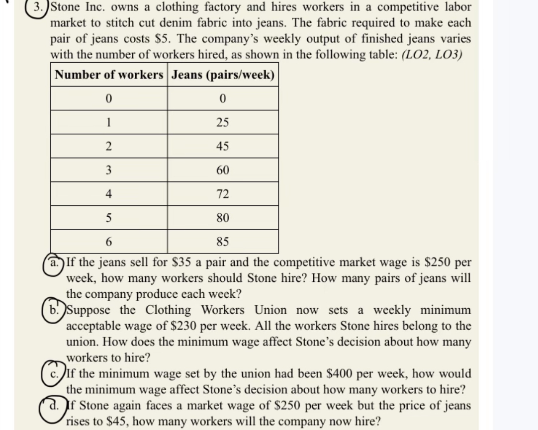 Solved Stone Inc. owns a clothing factory and hires workers | Chegg.com