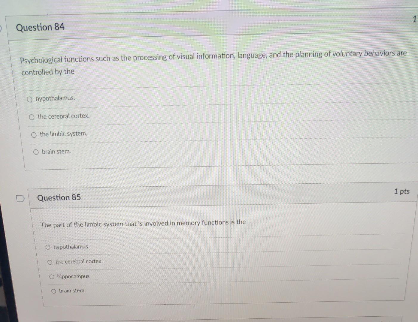 Solved Psychological functions such as the processing of | Chegg.com