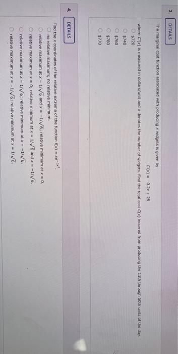 Solved 3 DETAILS MY NOTES The argint cost functionated with | Chegg.com
