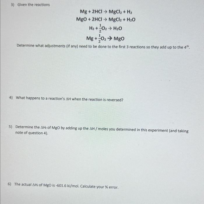 Solved Using Hess' Law to Determine the ΔHf of MgO Questions | Chegg.com