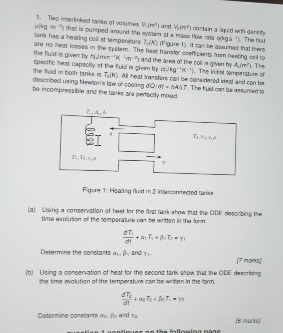 Solved 1. Two interlinked tanks of volumes V1( m3) and V2( | Chegg.com