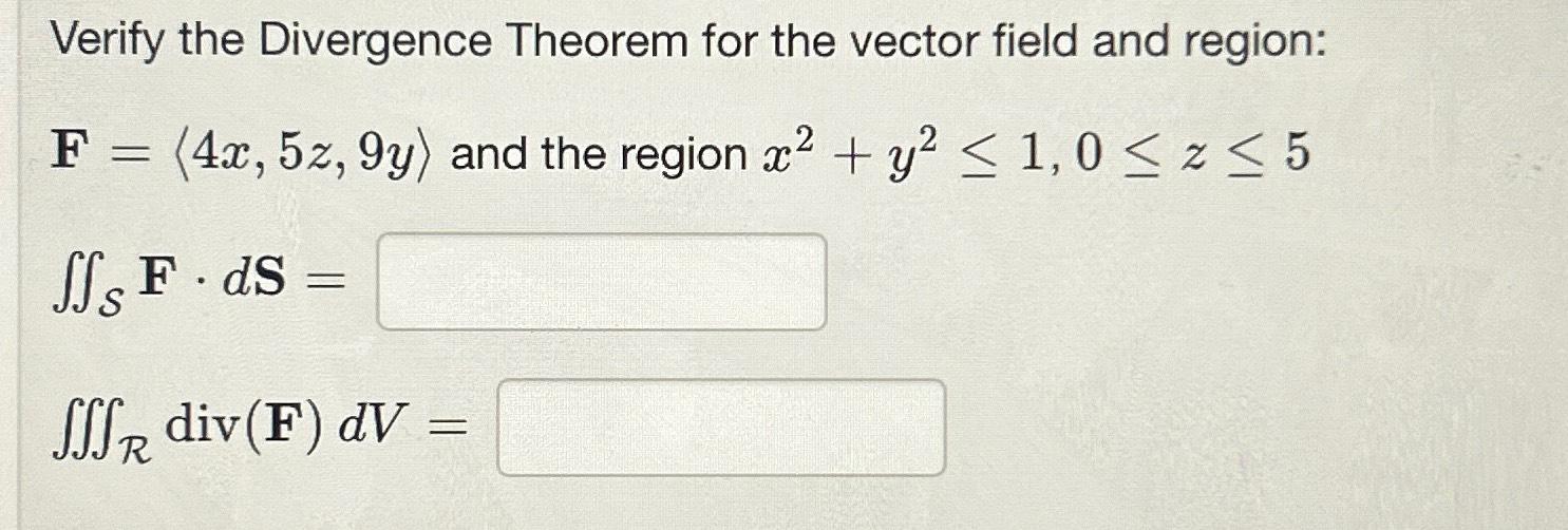 Solved Verify the Divergence Theorem for the vector field | Chegg.com