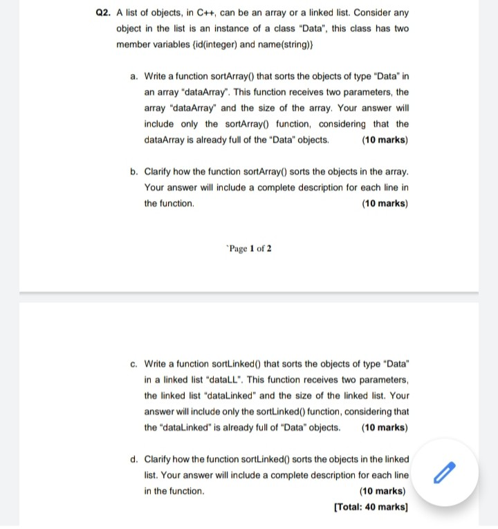 Solved Q2 A List Of Objects In C Can Be An Array Or A 6201