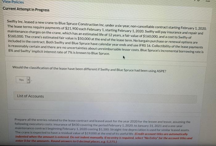 Solved ! View Policies Current Attempt in Progress Swifty | Chegg.com