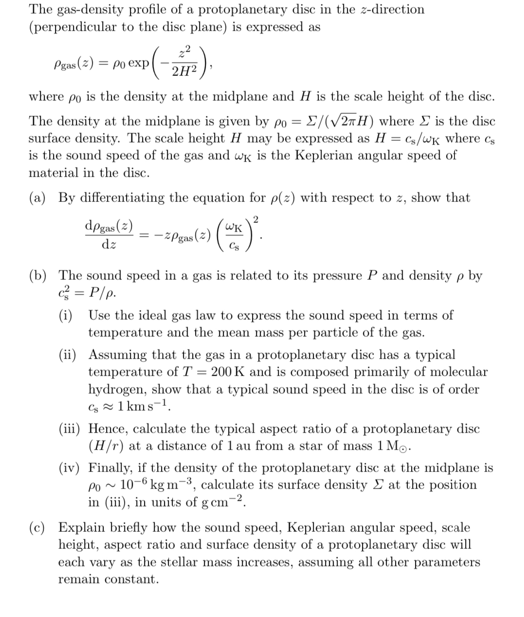 Solved The gas-density profile of a protoplanetary disc in | Chegg.com