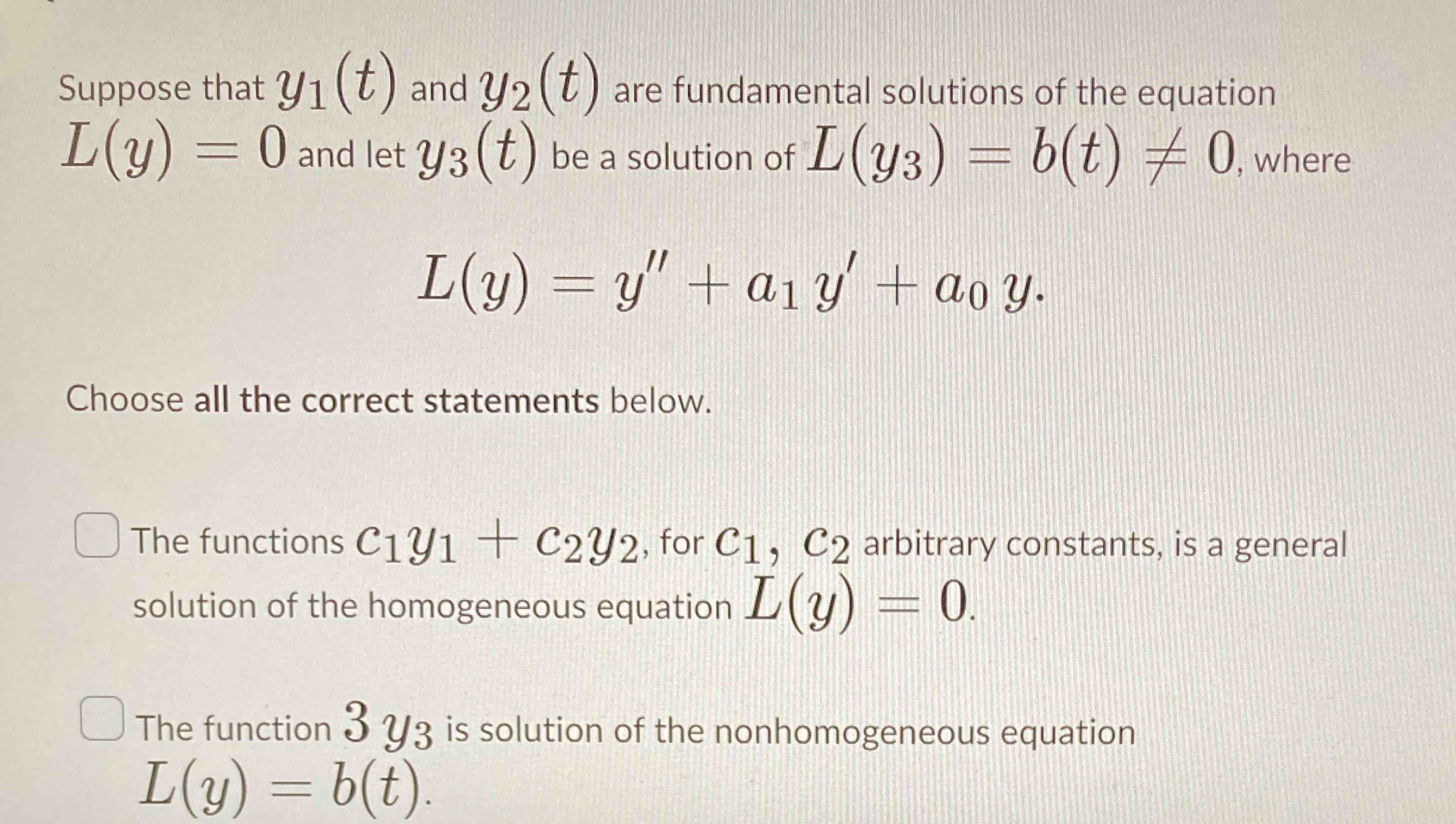 Solved Suppose that y1(t) ﻿and y2(t) ﻿are fundamental | Chegg.com
