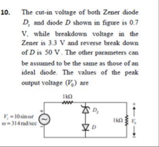 Solved The cut-in voltage of both Zener diode D2 ﻿and diode | Chegg.com