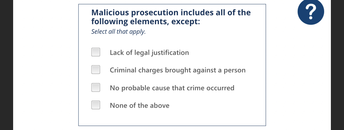 Solved Malicious prosecution includes all of the following | Chegg.com