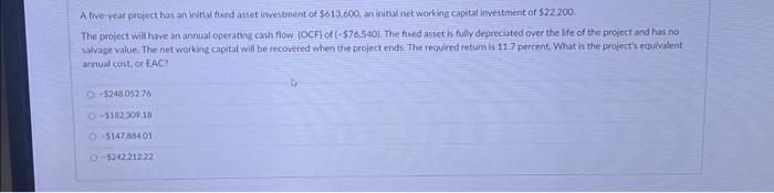 Solved A five-year project has an initial fixed asset | Chegg.com