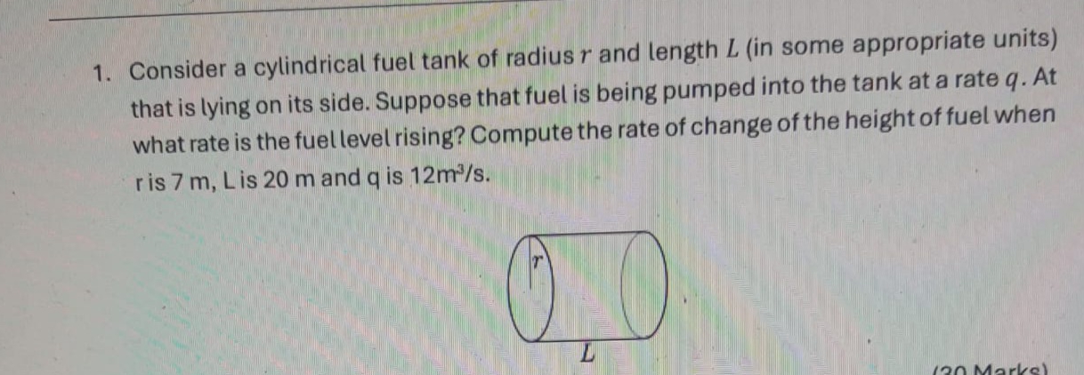 Solved Consider a cylindrical fuel tank of radius r ﻿and | Chegg.com