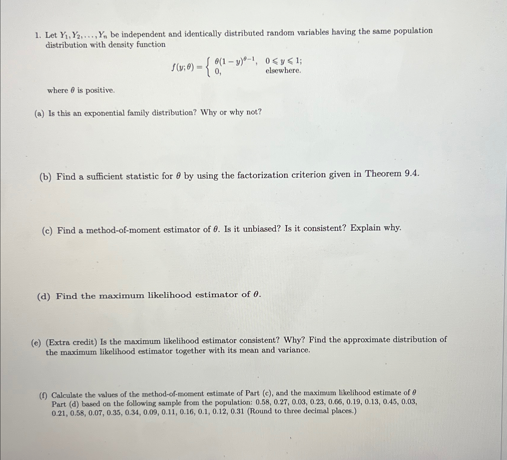 Solved Let Y1,Y2,dots,Yn ﻿be independent and identically | Chegg.com