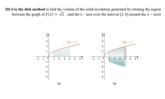 Solved 20) Use the disk method to find the volume of the | Chegg.com