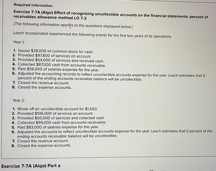 Solved Exercise 7-7A (Algo) Effect of recognizing | Chegg.com
