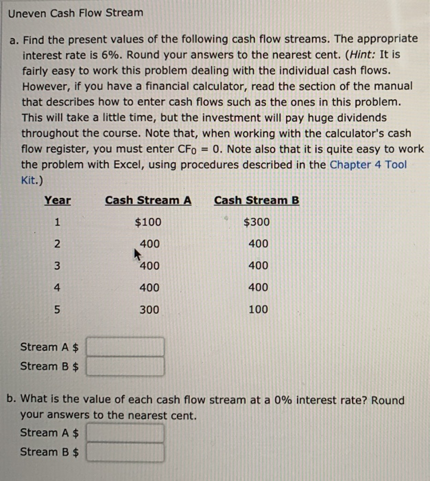 Solved Uneven Cash Flow Stream a. Find the present values of | Chegg.com