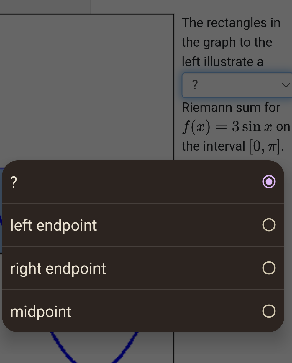 Solved Riemann sum for y=3sinx on [0,π] The rectan the graph | Chegg.com
