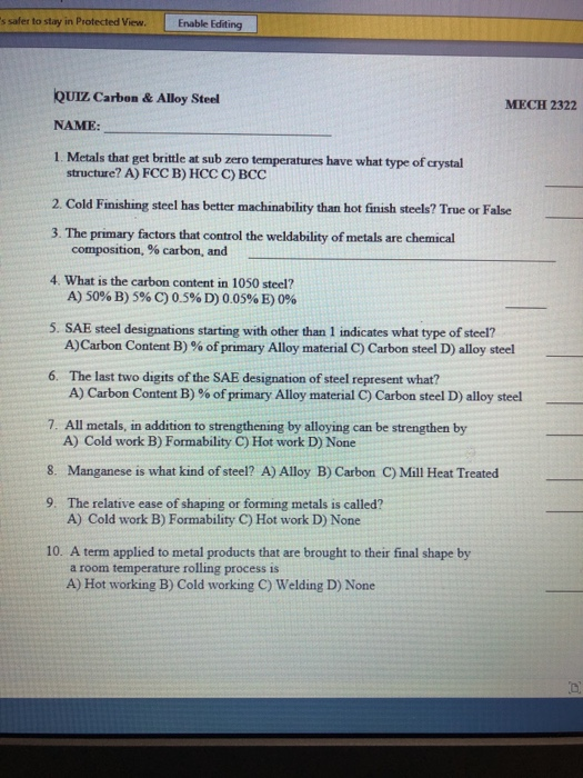 Solved "s safer to stay in Protected View Enable Editing | Chegg.com
