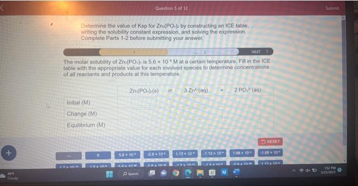 Solved Determine the value of Ksp for Zn(PO4), by | Chegg.com