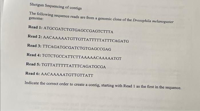 Solved Shotgun Sequencing of contigs The following sequence | Chegg.com