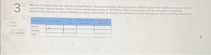 Solved 3 Mervon Company has two operating departments, | Chegg.com