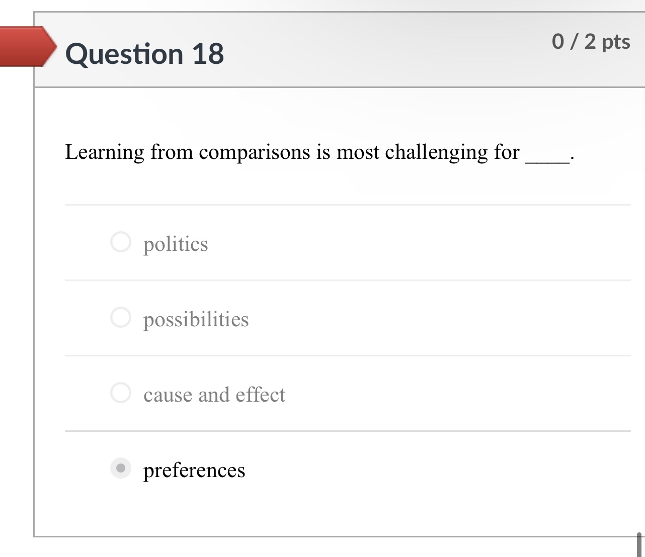 Solved Learning from comparisons is most challenging for | Chegg.com
