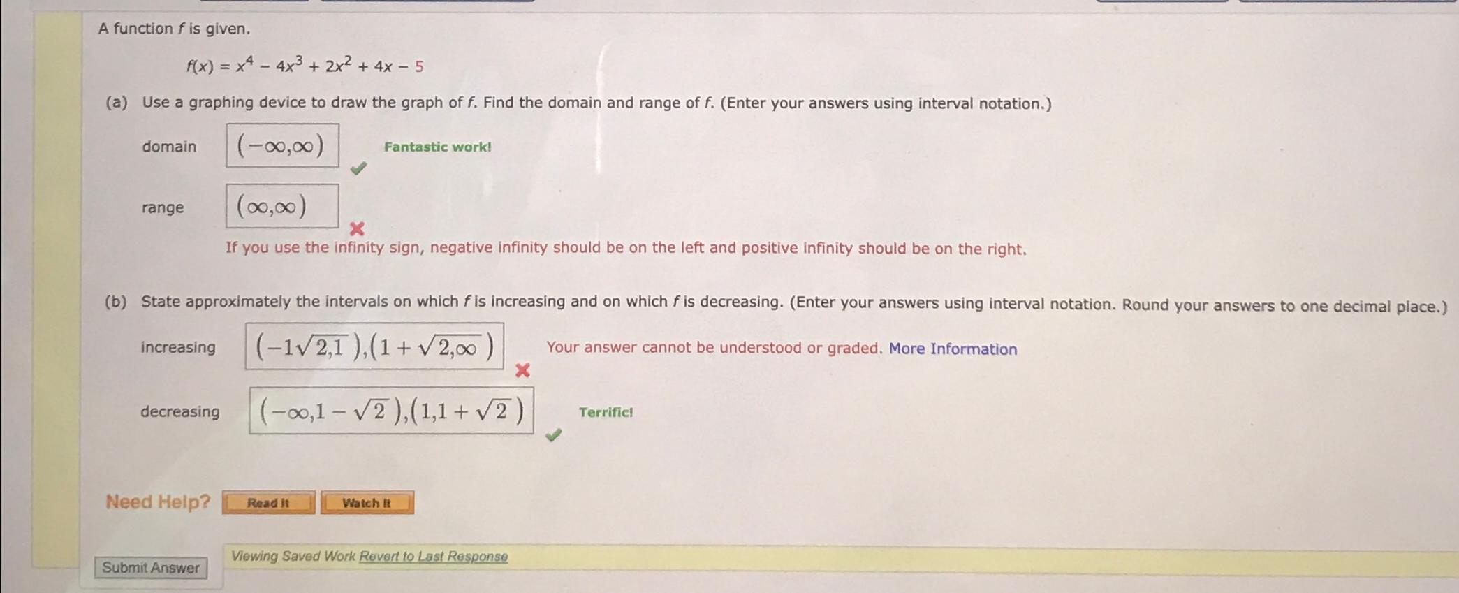 Solved A function f ﻿is given.f(x)=x4-4x3+2x2+4x-5(a) ﻿Use a | Chegg.com