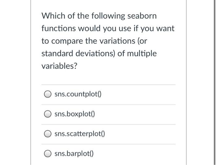 Solved Which of the following statements is true? Seaborn is | Chegg.com