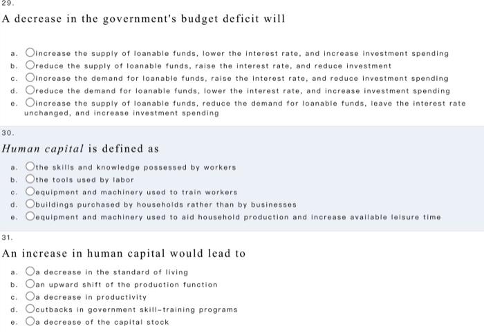 Solved A decrease in the government's budget deficit will a. | Chegg.com