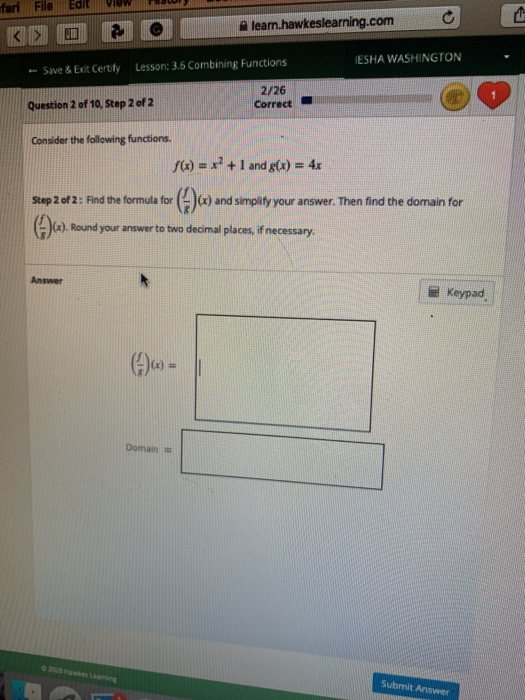 Solved fari File Edit View learn.hawkeslearning.com KED | Chegg.com