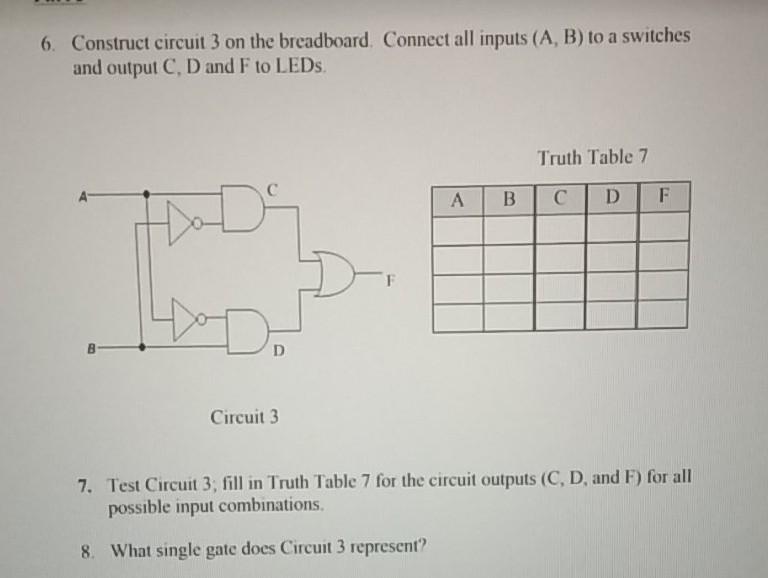 Solved 6. Construct circuit 3 on the breadboard Connect all | Chegg.com