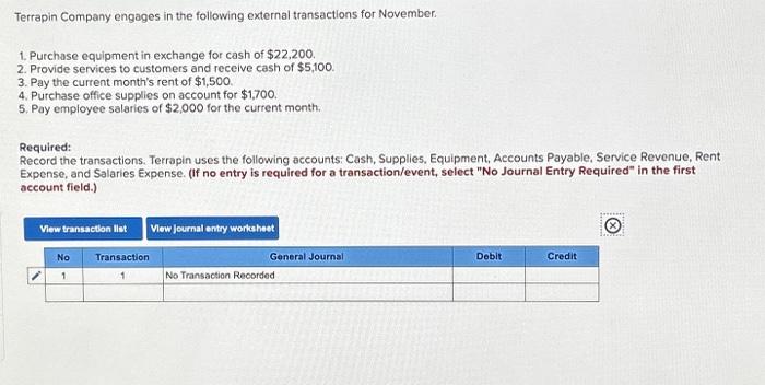 Solved Terrapin Company engages in the following external | Chegg.com