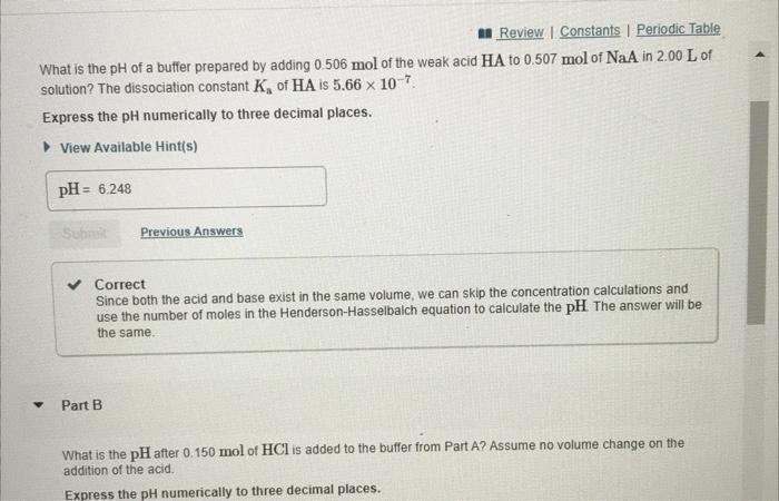 Solved What is the pH of a buffer prepared by adding 0.506 | Chegg.com