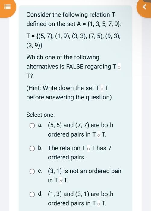 Solved Let A={a,b,c,d}. Consider the following table for the | Chegg.com