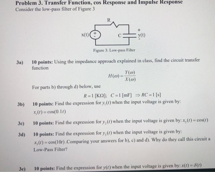 Solved Problem 3. Transfer Function, cos Response and | Chegg.com