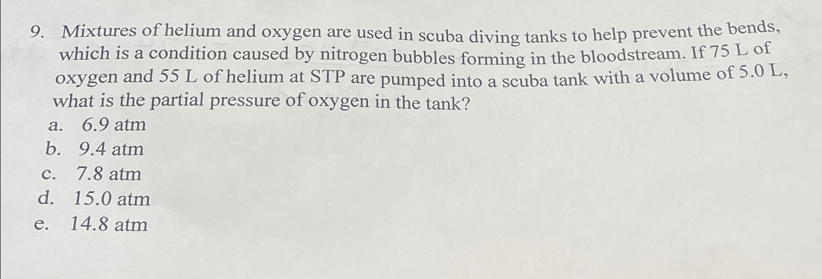 Mixtures of helium and oxygen are used in scuba | Chegg.com