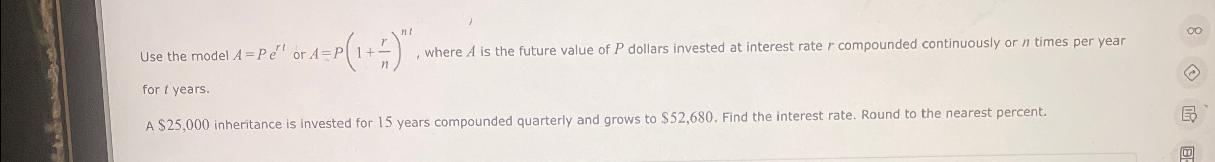 Solved for t ﻿years.A $25,000 ﻿inheritance is invested for | Chegg.com