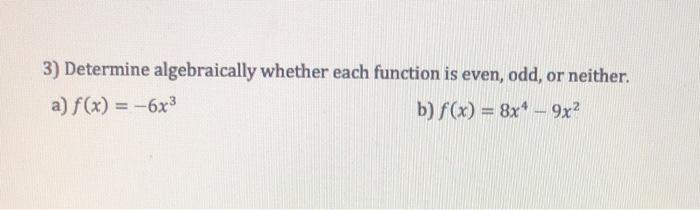Solved 3) Determine algebraically whether each function is | Chegg.com