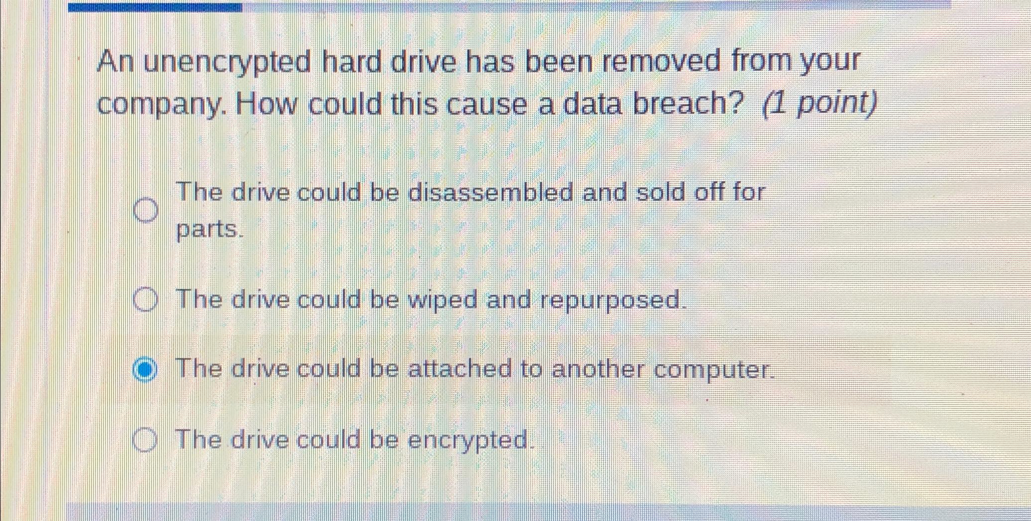 Solved An unencrypted hard drive has been removed from your | Chegg.com